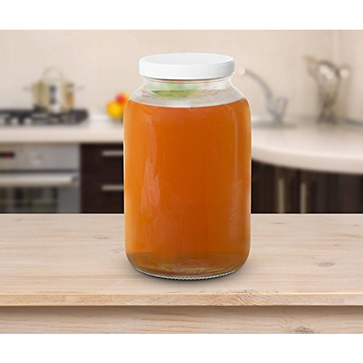 kitchentoolz 4 Pack- 1 Gallon Mason Jar - Glass Jar Wide Mouth with Airtight Foam Lined Plastic Lid - Safe Mason Jar for Fermenting Kombucha Kefir - Storing and Canning- US Made