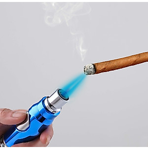 Zoocura Ice Blue Torch Lighter, Refillable Butane Torch Lighters Adjustable Jet Flame Windproof Lighter for Grill Pocket BBQ Camping, Deluxe Gift Box (Gas Not Included)