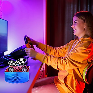 Zonon 9 Piece Race Car Party Decorations Race Car Honeycomb Centerpiece Let's Go Racing Theme Party Cake Ball Table Topper 3D Race Car Paper Centerpiece for Birthday Party Baby Shower Supplies