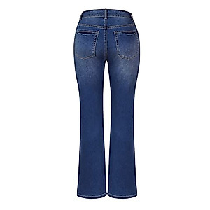 Akivide Womens Button Fly Stretchy Skinny Mid Waist Bootcut Jeans Flared Bell Bottom Demin Pants Deep Blue