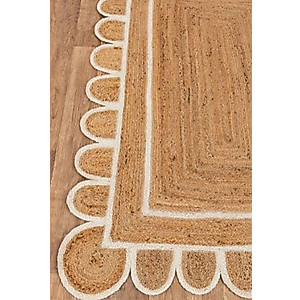 Scallop Pattern Jute Bohemian Area Rug (Off White, 2'x3')