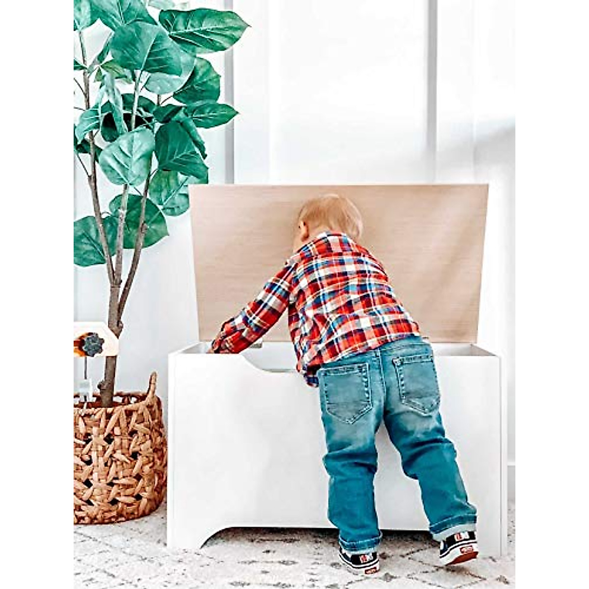 Wildkin Kids Toy Box for Boys and Girls, Features Safety Hinge and Solid Wood Top, Helps Keep Toys, Games, Books, and Art Supplies Organized in Your Child's Bedroom or Playroom (Gray) , Gray Fog