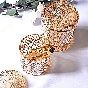 YOUDirect Apothecary Jar, 20 OZ Glass Qtip Holder with Lid, Luxurious Crystal Canister Bathroom Counter Vanity Organizer for Bath Salts/Bombs Cotton Balls/Swabs/Rounds Makeup Sponges (Rose Gold)