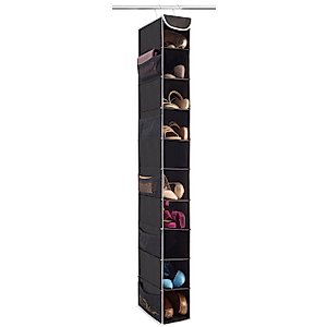ZOBER Hanging Shoe Organizer for Closet - 10-Shelf Hanging Shoe Rack W/Side Mesh Pockets - 1 Pack Space Saving Shoe Holder (Black)