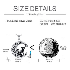 SHEAISRS Celtic Moon Black Cat Urn Necklace for Ashes Moon Cat Cremation Jewelry for Women Sterling Silver Cat Jewelry Moonstone Necklace for Cat Lovers