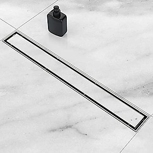 ZEKOO Linear Shower Drain 24 Inch, 2 in 1 Brushed Nickel Shower Drain, 304 Stainless Steel Linear Drain with Tile Insert Grate, Rectangle Shower Floor Drain