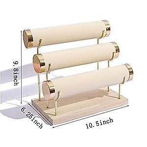 Aqerimit Detachable Bracelet Holder, Three Tier Racks Jewelry Display Stand, Stylish Velvet Wrist Watch Organizer, Beige