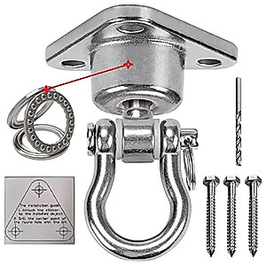 IOH Silent Bearing Swing Hanger Hammock Suspension Kit, SUS Rust Proof, 1500LB Heavy Duty 360 Degree Rotation, Yoga, Sandbag, Gym (3 wooden screws)