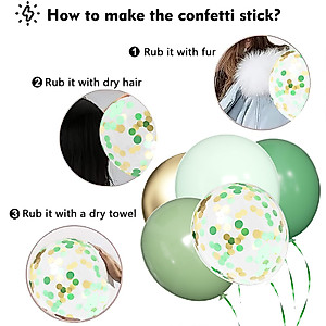 Renjiro Sage Green Gold Confetti Balloons 60pcs 12 Inch Olive Green Light Pastel Green Latex Balloons for Baby Shower Woodland Safari Jungle Bridal Shower Wedding Birthday Party Decorations