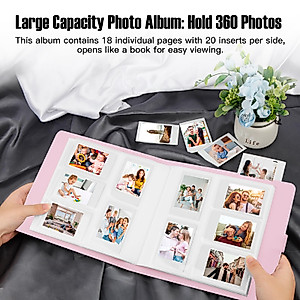 Veicevol 360 Pockets Photo Album for Fujifilm Instax Mini Camera, Album for Polaroid Photo, Leather Cover, Photo Album for Fujifilm Instax Mini 12 11 9 40 8 7 Evo LiPlay Camera, 2x3 Photo Album, Pink