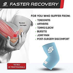 Sleeve Stars Elbow Compression Sleeve for Women & Men, Tendonitis Elbow Brace & Elbow Support for Pain & Arthritis, Tennis Elbow Sleeve Arm Protector Wrap for Golf & Sports (S-XXL) (L: 10"-12", Light Blue)