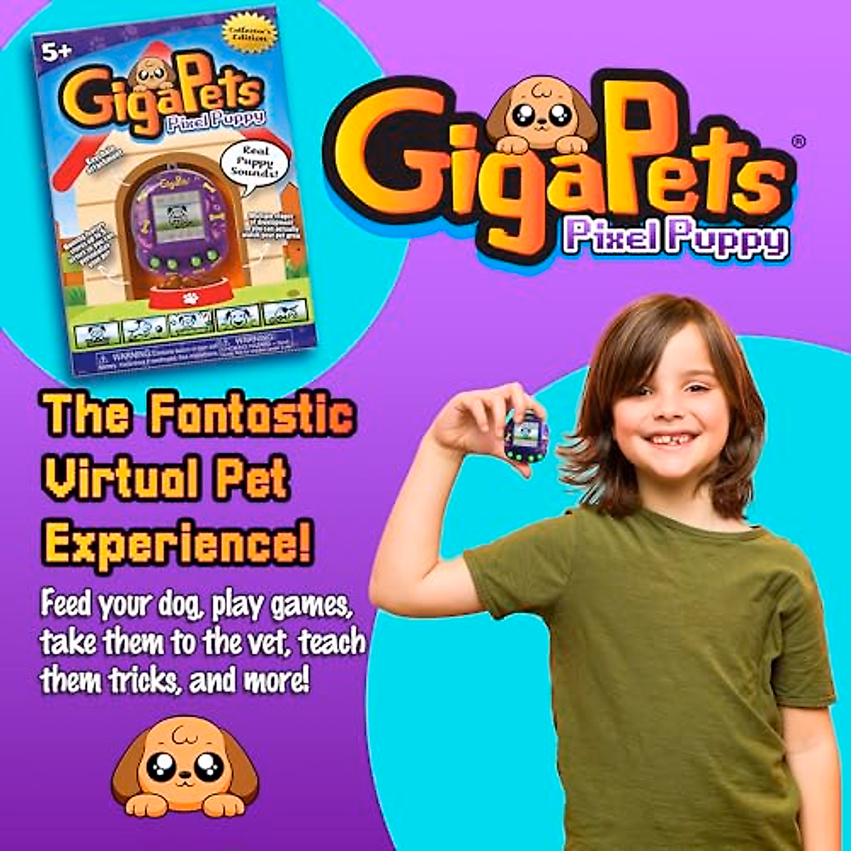 Giga Pet Virtual Pet for Kids Ages 5 and Up, 90s Throwback, 2-in-1 T-Rex Dinosaur | Upgraded Collector’s Edition | Kids Learn to Take Care of a Pet