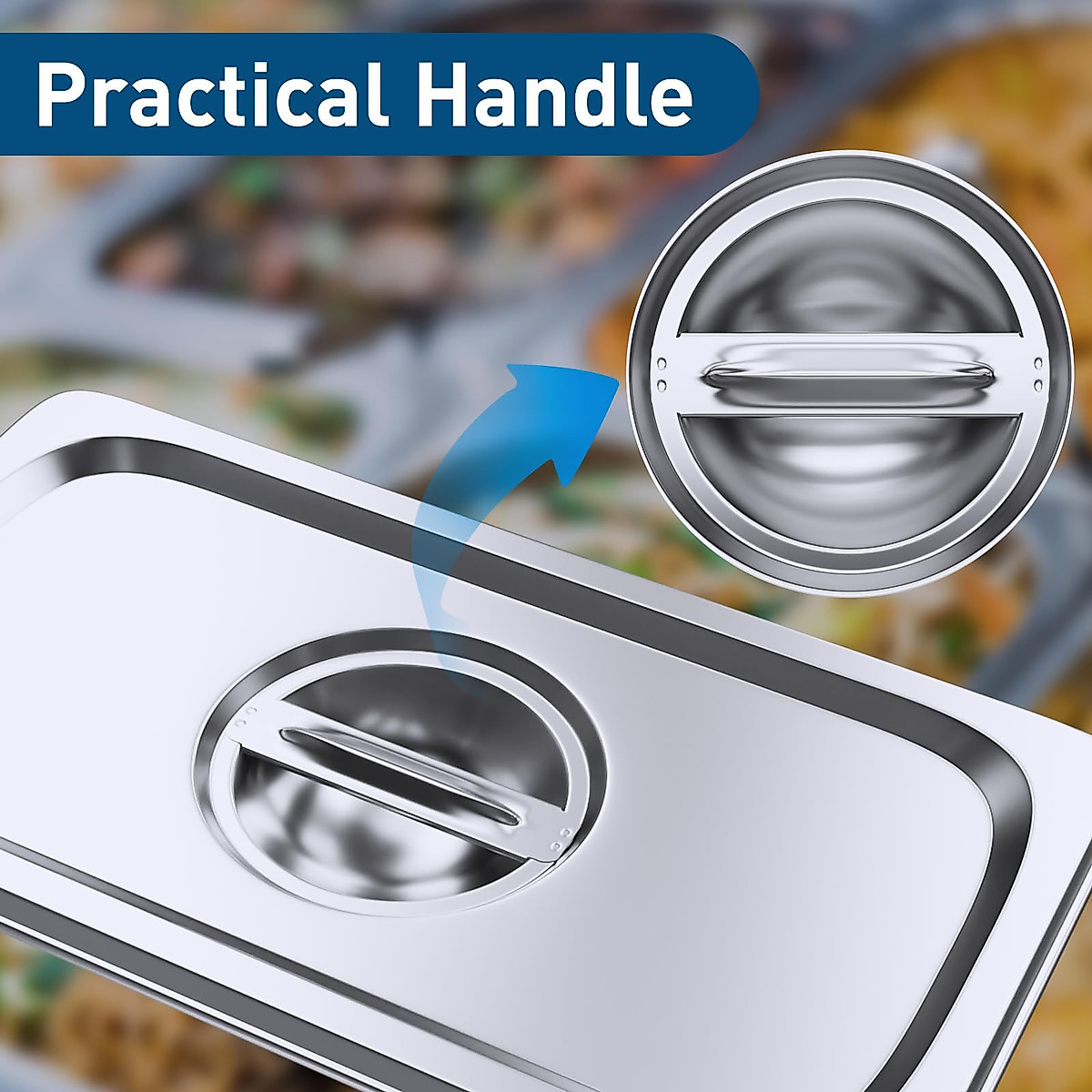 6 Pack 1/3 Size Steam Table Pan Covers, Solid Steam Table Pan Lids, Stainless Steel Hotel Pan Lid with Handle, Catering Food Pan Cover, Silver Buffet Pan Lids, Hotel Pan Cover for Catering