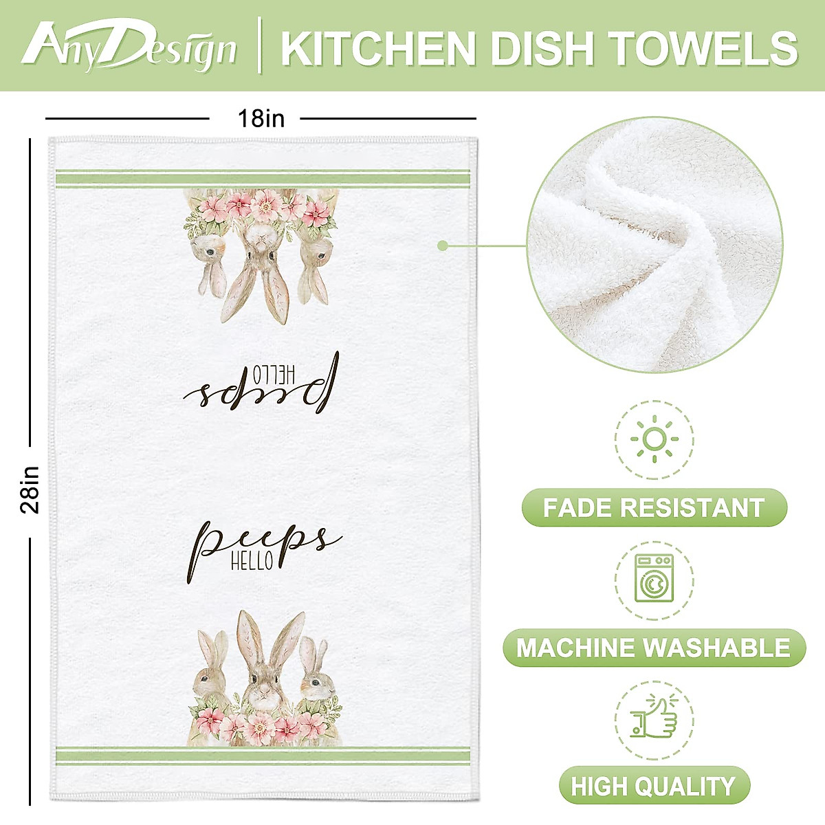 AnyDesign Easter Kitchen Towel 18 x 28 Green White Buffalo Plaids Dishcloth Easter Bunny Rabbit Gnome Cloth Tea Towel Spring Decorative Hand Towel for Bathroom Kitchen Home Cooking Baking, 4Pcs