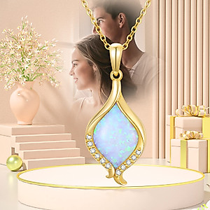 Ayafee 14K Real Gold White Opal with Genuine Diamond Pendant Necklace for Women Opal Jewelry Gift for Birthday Valentine’s Day Chain 16-18" (1/20 ctw, D, VVS1)