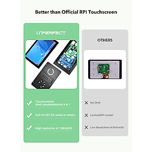 UPERFECT Raspi Touchscreen Monitor with Case & Fan & Stand 10.1’’ 1366 * 768 Ultra Wide 370Nits IPS Screen for Raspi 3/4/4b/5, w/10-Point Touch, VESA, Dual Speakers, Type-C & HDMI Ports