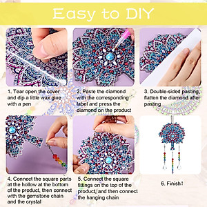 3 Pieces Diamond Painting Suncatcher Wind Chime Cross Sun Star Moon Heart Mandala Double Sided Crystal Gem Paint by Number Diamond Painting Hanging Ornament for Home Garden (Moon, Heart, Mandala)