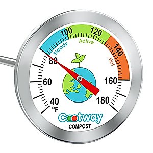Rukars Compost Thermometer, 16 Inch Stem Backyard Compost Thermometer, Waterproof Soil Temperature Thermometer for Compost, Stainless Steel, with Composting Temperature Guide, 40-180 Degrees F