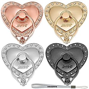 IHUIXINHE Phone Ring Holder, Universal Phone Stand, 4PCS 360° Rotation 3D Aluminium Alloy Ring Grip for iPad, iPhone X iPhone 8, 8Plus, 7, 7Plus, Samsung S9 Note8, Huawei All Cell Phone (Heart)