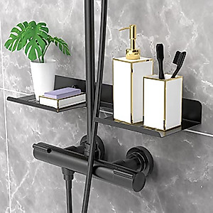 CAXIMSY Wall Mounted Floating Metal Shelf Strip Bathroom Shelf Wall Mount Shelves Space Saving Rustproof Extra U-Shaped Strong Faucet Shelves Storage Shelf (Black, 15.74In（40CM）)