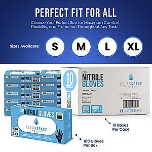 CLEAN SPACE PROJECT Nitrile Gloves - Disposable, Non-Latex and Powder Free, Food Safe Cooking Gloves - Black Gloves for Cleaning, Tattooing, Painting, Detailing & Repair (Medium, Case of 1000)
