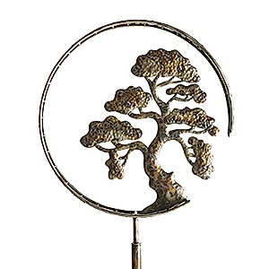 Vivaterra Bonsai Tree Wind Spinner, 63.25" H, Zen Garden Spinner, Recycled Metal Spinner with Outside Metal Sculpture Stake Construction for Patio Lawn & Garden Decoration