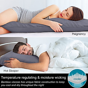 BEDELITE Body Pillow Cover, Rayon Made from Bamboo, Cooling Body Pillow Pillowcase for Hot Sleepers and Night Sweats, Breathable & Silky Soft Full Long Pillow Case Cover (Grey, 20x54 Inches)