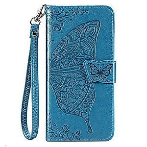 MTQLX for Samsung Galaxy S9 Plus Wallet Case,Luxury 3D Embossing Butterfly Woman Flip Leather Wallet Case with [Wrist Strap] for Samsung Galaxy S9 Plus - Blue