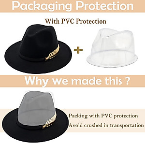 HUDANHUWEI Women's Wide Brim Fedora Panama Hat with Metal Belt Buckle Black