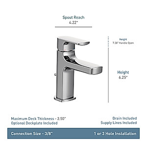 Moen Rizon Chrome One-Handle Modern Bathroom Faucet with Drain Assembly, 6900