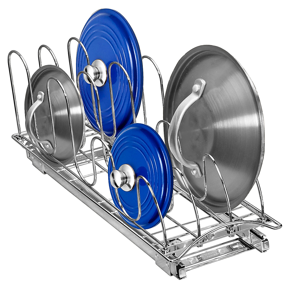 Lynk Professional® Slide Out Pan and Pot Lid Organizer for Cabinet - Pull Out Lid Organizer for Cabinet - 7.25 inch wide x 21 inch deep - Chrome