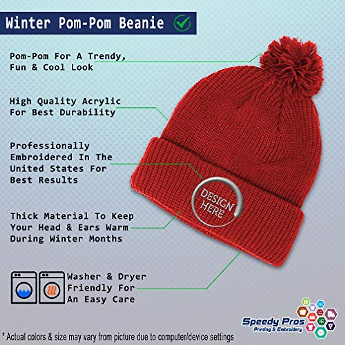 Speedy Pros Pom Pom Beanies for Women Riding Lawn Mower A Embroidery Skull Cap Lawnmowers Winter Hats for Men Acrylic 1 Size Red Design Only