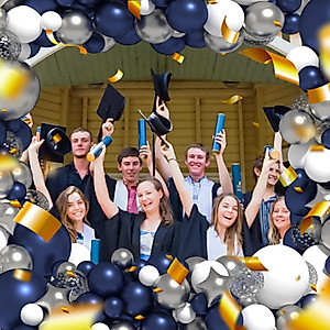 ZFUNBO Navy Blue Silver Balloon Garland Arch Kit, 118pcs Navy Blue Balloon Garland Blue White Silver Confetti Balloons Star Foil Balloons for Graduation Birthday Baby Shower Party Supplies Decorations