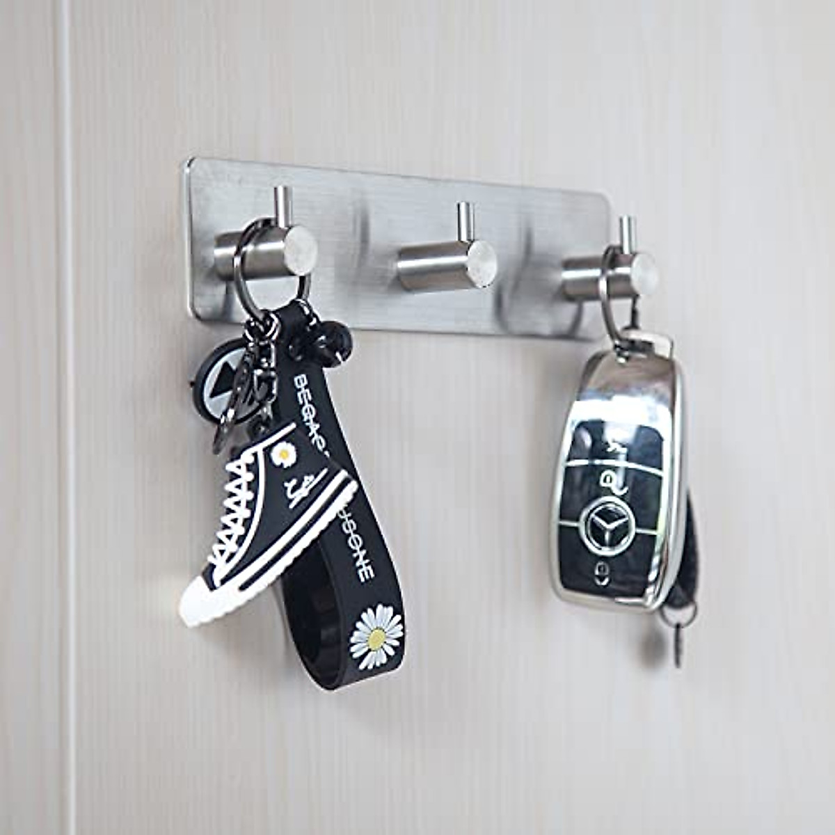 YENZEEN Adhesive Towel Hooks for Bathrooms Shower no Drill Heavy Duty Wall Hooks self Adhesive Towel Rack Stick On Wall Coats Hooks Brushed Nickel Adhesive Hanger for Kitchen,Door,Key,3 Hooks Silver