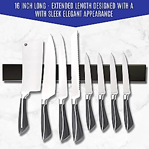 SUMPRI Magnetic Knife Holder for Wall (16Inch -Stainless Steel) Magnet Knife Strip -Strong Powerful Knife Rack Storage Display Organizer-Securely Hang Your Knives On a Multipurpose Kitchen Bar (Black)