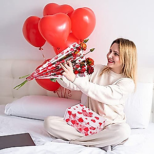 Cellophane Wrap Roll Hearts Design（100’ Ft. Long X 32” in. Wide）2.3 Mil Valentine's Day Cellophane Bags Thick Crystal Clear with Special Red Hearts Cellophane Bags For Flower Wrapping, Gift Basket Wrap Cellophane for Valentine's Day Gift Wrapping