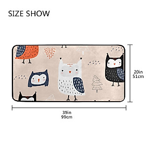 Floor Mat Funny Owl Birds Kitchen Rugs Washable Non-Slip Runner Rugs Absorbent Doormat for Bedroom Bathroom Kids Room Indoor Entryway 39x20in