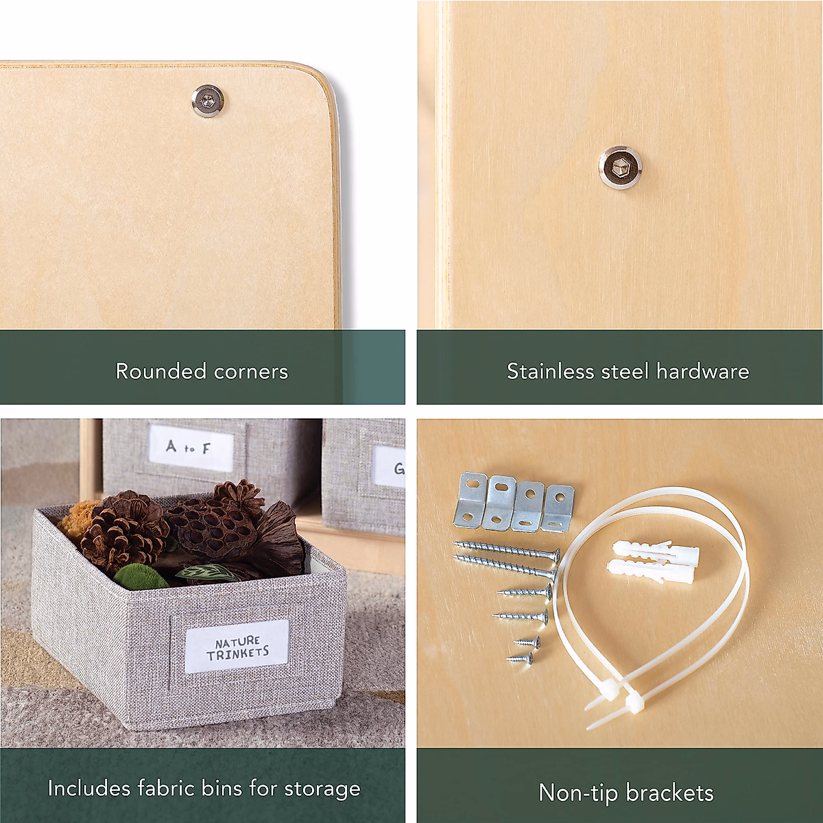 Guidecraft EdQ Book and Bin Browser Natural: 6 Fabric Storage Bins, Book Display and Toy Storage Organizer for Kids; School Supply Furniture