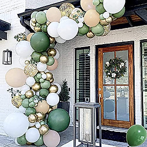 Sage Green Balloon Garland Kit - 125Pcs Eucalyptus Garland, Retro Olive Green, Peach White and Gold Latex Balloons Arch Kit for Wedding Birthday, Baby & Bridal Shower Decorations