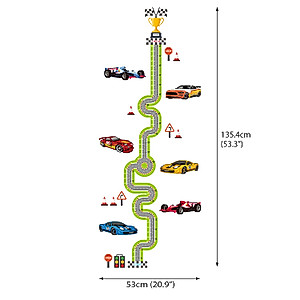 DECOWALL DA-1911 Racing Track Height Growth Chart Kids Wall Stickers Wall Decals Peel and Stick Removable Wall Stickers for Kids Nursery Bedroom Living Room d?cor