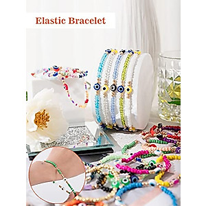24 Pcs Beaded Evil Luck Eye Bracelets- Elastic Handmade Protection Bracelet Durable Mexican Bracelets Delicate Mal De Ojo Bracelets Evil Luck Eye Jewelry for Women Men Lucky Gift (Random Color)