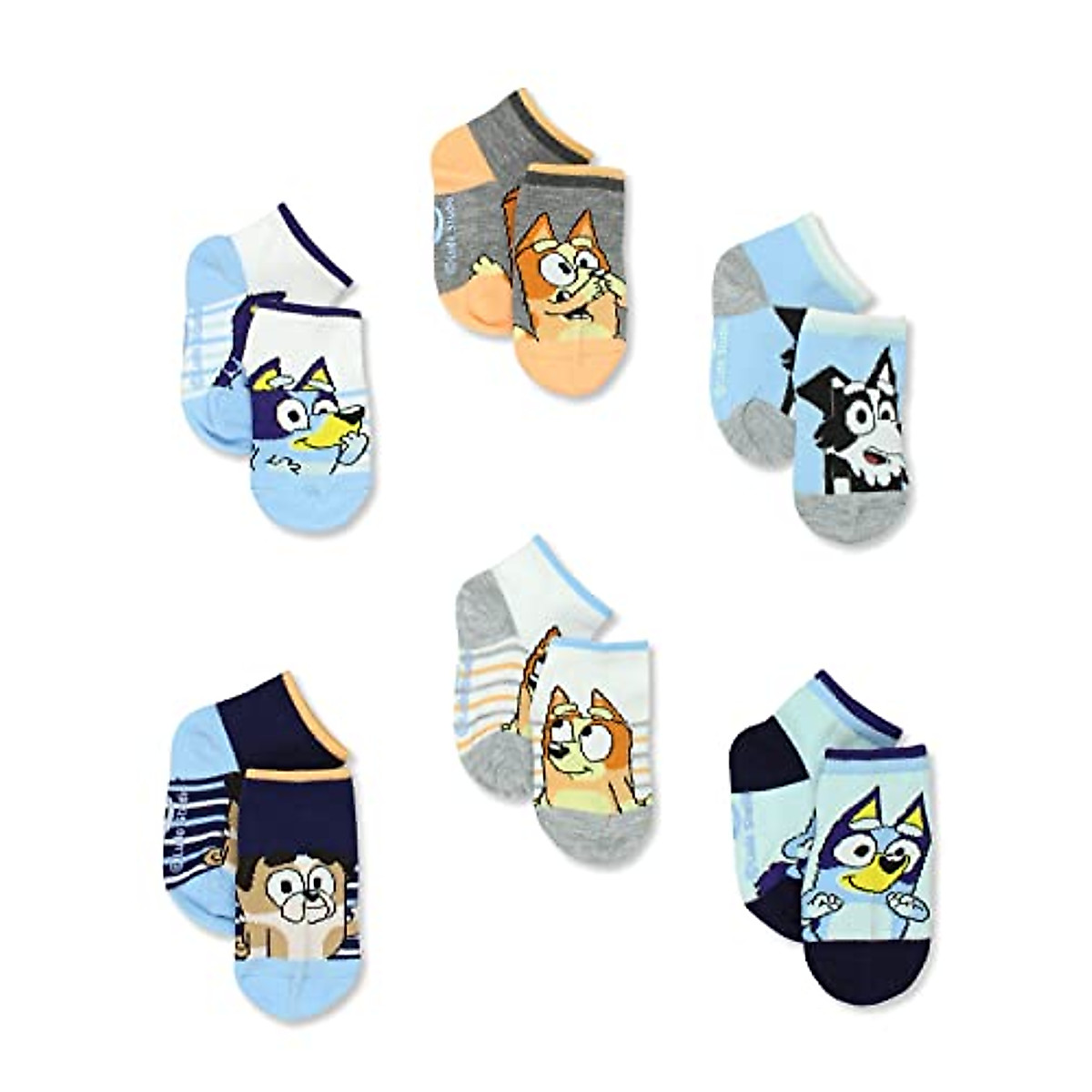 Bluey Boys Toddler 6 Pack Gripper Quarter Socks (X-Small (2T-4T), White)