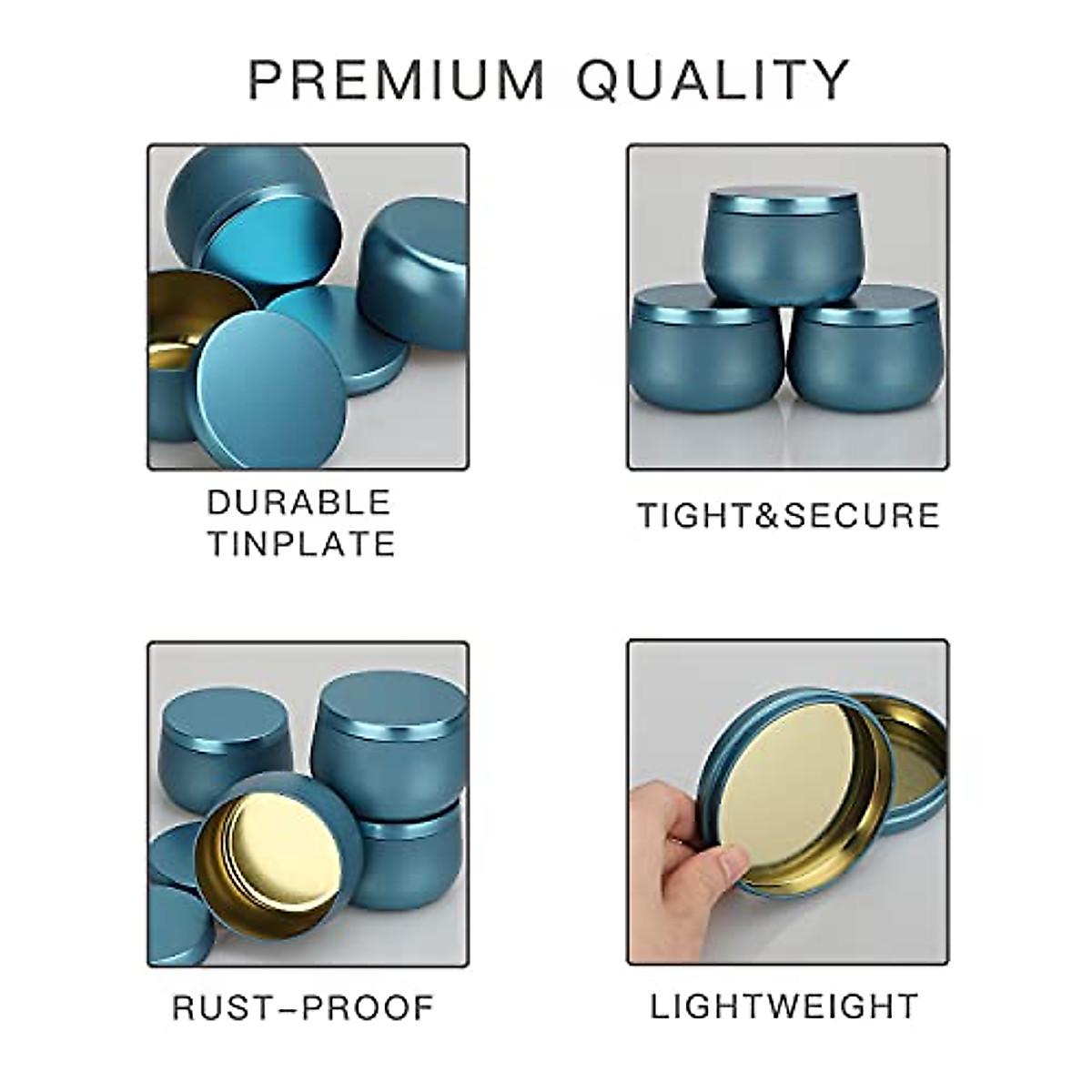 LAJDL Candle Tin 24 Piece, 8 oz, Metal Round Candle Containers with Lid, Candle Jars for DIY Candle Making,Arts & Crafts, Storage Candle Making Party Supplies(Blue),AM-C-08-1