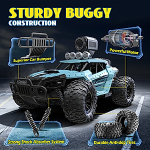 DEERC DE65 Remote Control Car with 1080P HD Camera,1:16 Scale RC Cars with LED Chassis Light&Headlights, 2.4Ghz High Speed Monster Truck Toy Vehicle, 2 Batteries for 60 Mins Play, Gift for Kids Boys