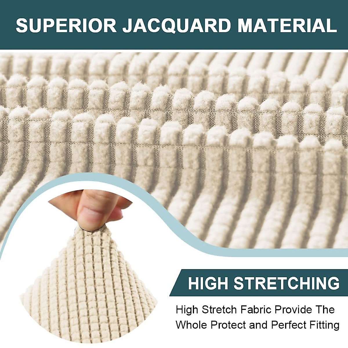 FantasDecor Chaise Lounge Cover Stretch Chair Lattice Slipcover with Armrests for Living Room Bedroom Double Arm Soft Jacquard Fabric Machine Washable, Beige