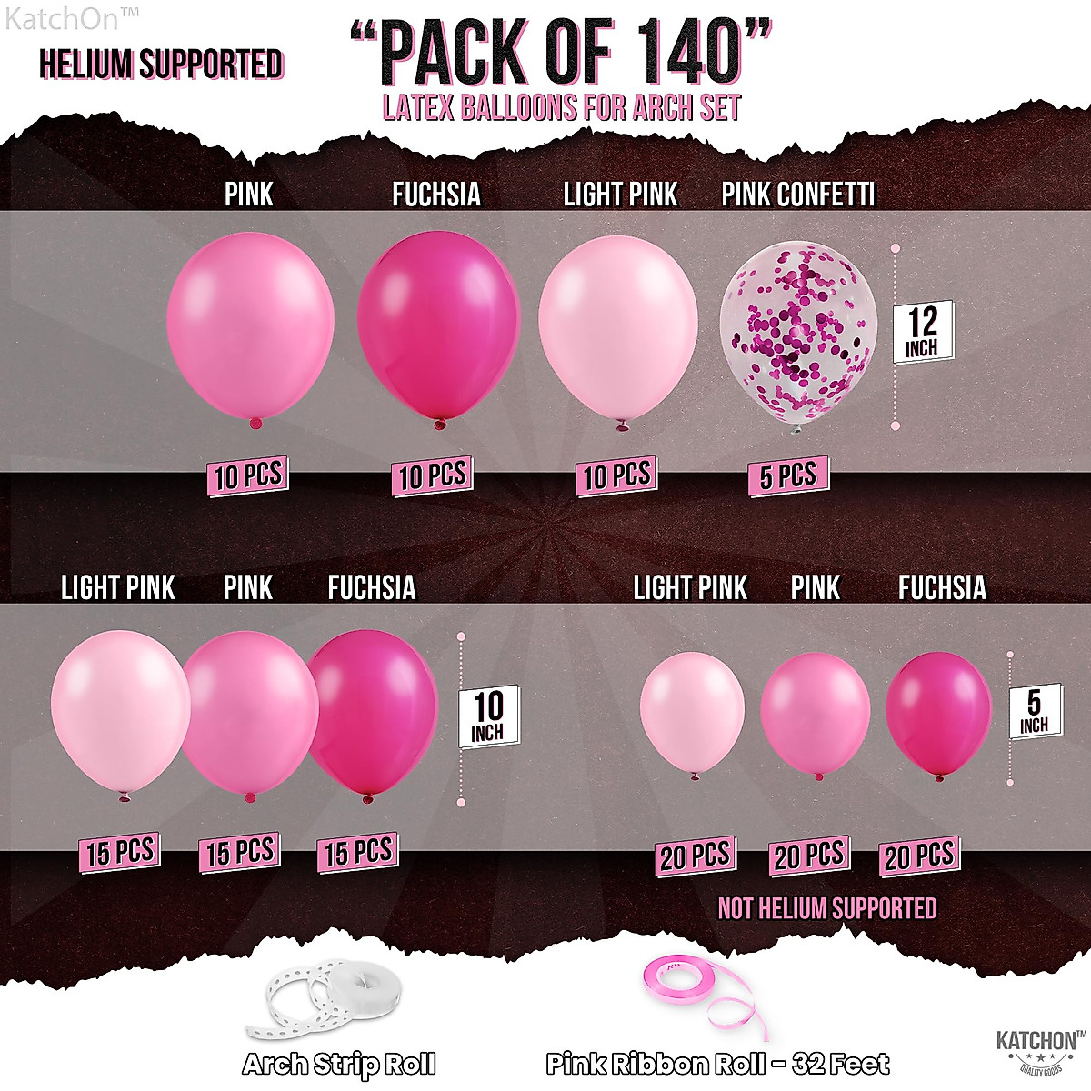KatchOn, Pink Balloon Arch Kit for Baby Shower Decorations - 12 Inch, Pack of 140 | Confetti Light Pink Balloon Garland for Pink Party Decorations | Princess Balloon Arch for Pink Birthday Decorations