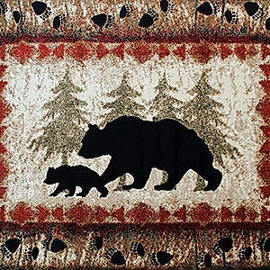 Flash Furniture Ursus Collection Rustic Lodge Wandering Black Bear & Cub Area Rug - Olefin Fibers in Brown, Beige, Black, & Green - 6' x 9' Accent Rug - Jute Backing