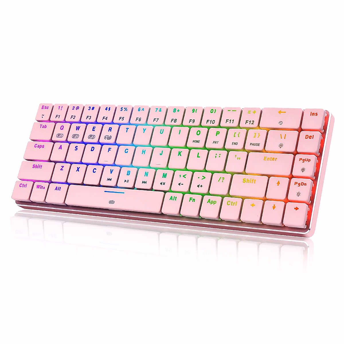 chuangquan CQ009 Mechanical Wireless/Wired Gaming Keyboard Bluetooth 5.0 RGB Backlit Blue Switch Compact 69 Keys Compatible with PC, Laptop and Smartphone (Pink)
