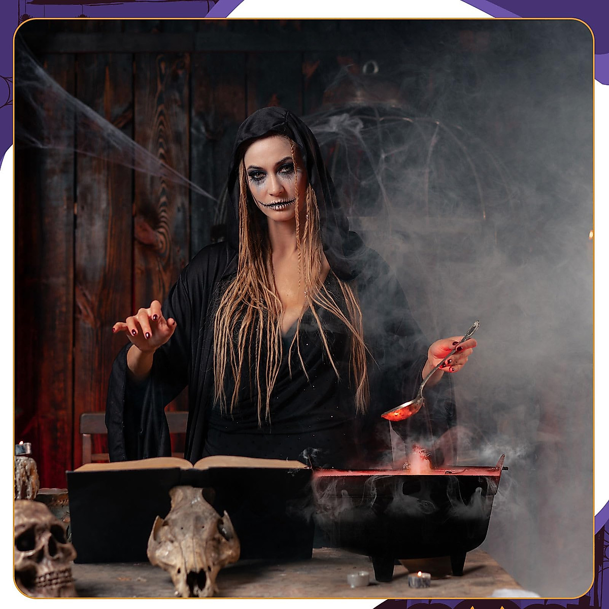 Wettarn 14 Inches Black Plastic Witch Cauldron Mist Maker Fogger Kettle Planter Trick or Treat Bucket for Halloween Party Prop Home Outdoor Decorations