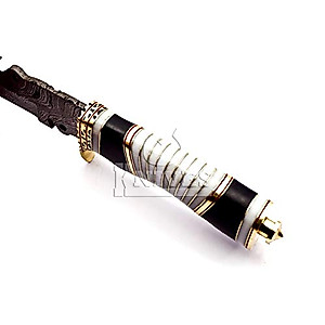 NoonKnives: Hand Made Damascus Steel Collectible Bowie Knife Handle Camel Bone with Bull Horn (Black and White)